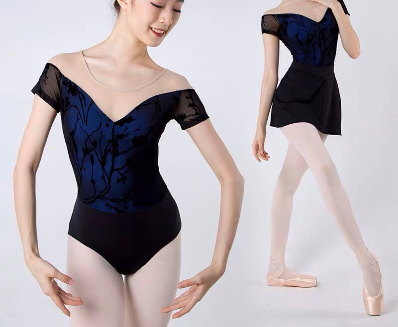 Professional Ballet Dance Black Lace Blue Leotard Ballet Practice Wear