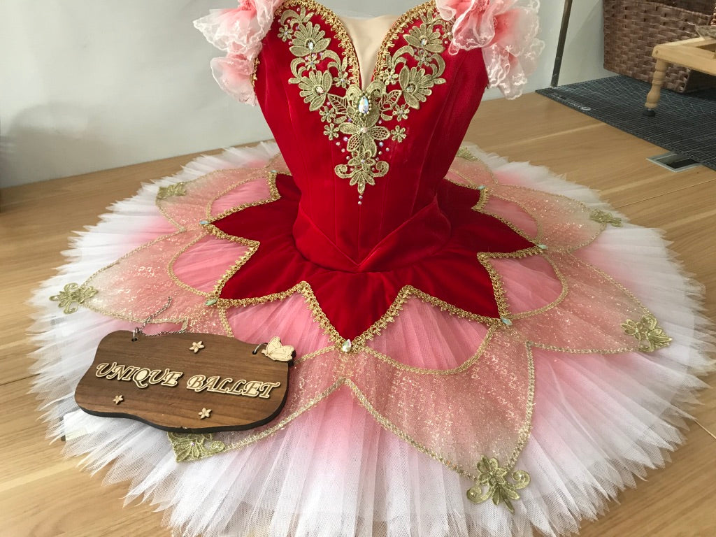 High Quality Professional Red Golden Trims Classic Ballet TuTu Costume ...