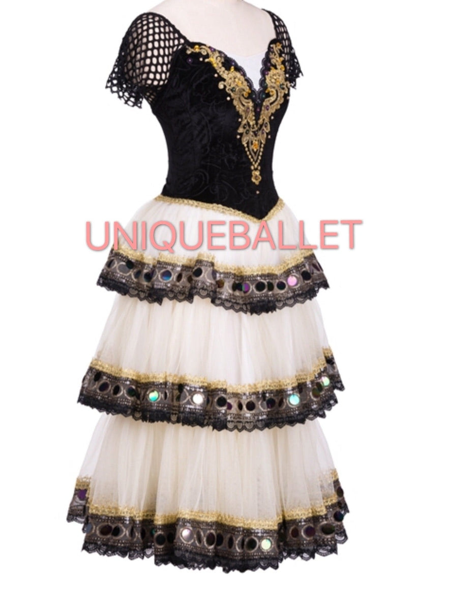 Don Quixote Kitri Mercedes Long Romantic Ballet TuTu Costume Black Whi ...