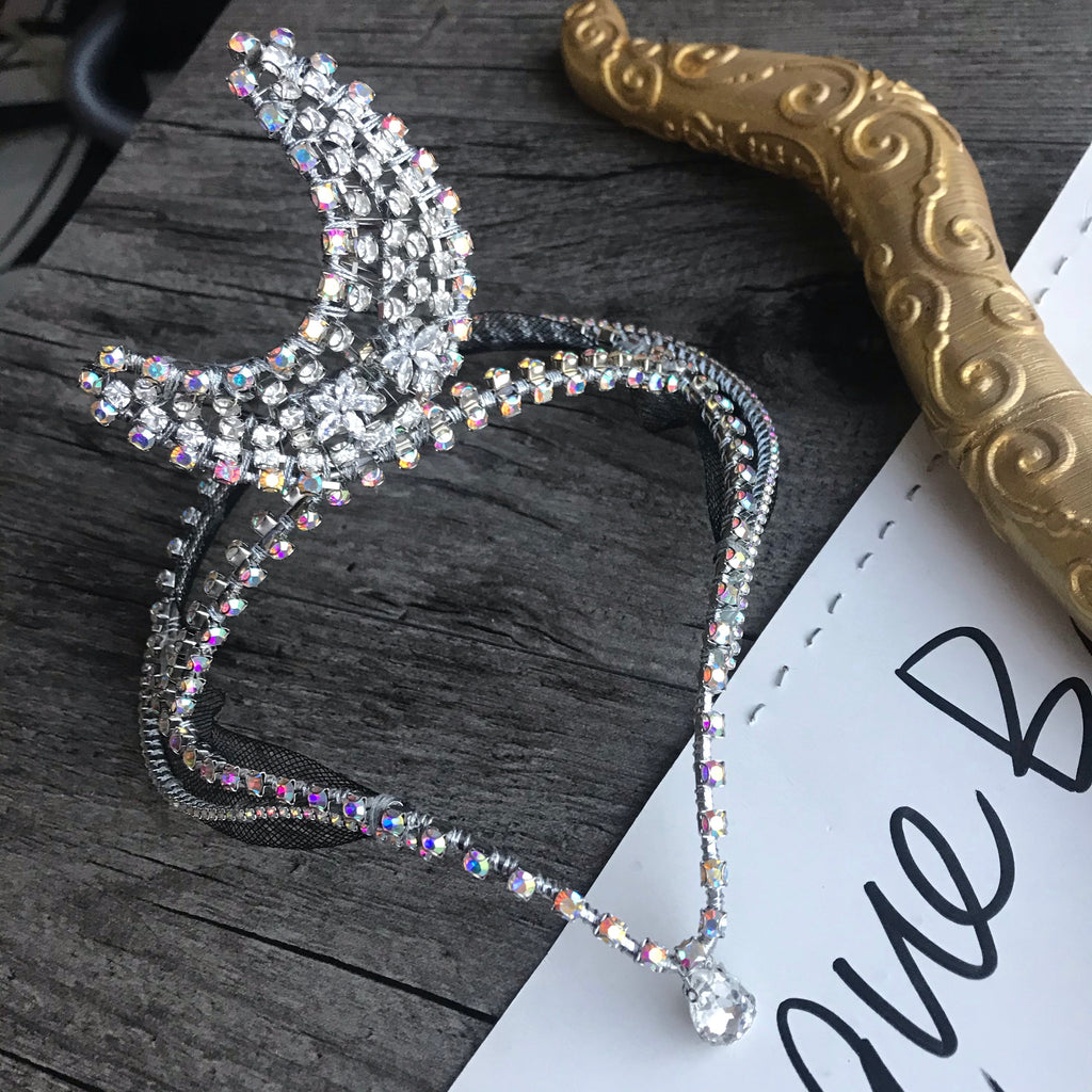 Professional Ballet Cupid Silver Tiara Moon Headpiece Golden Bow ...