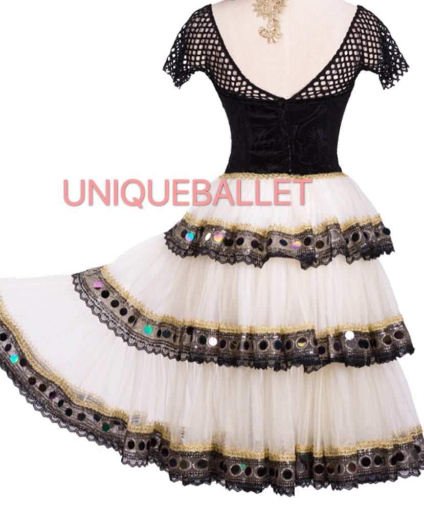 Don Quixote Kitri Mercedes Long Romantic Ballet TuTu Costume Black Whi ...