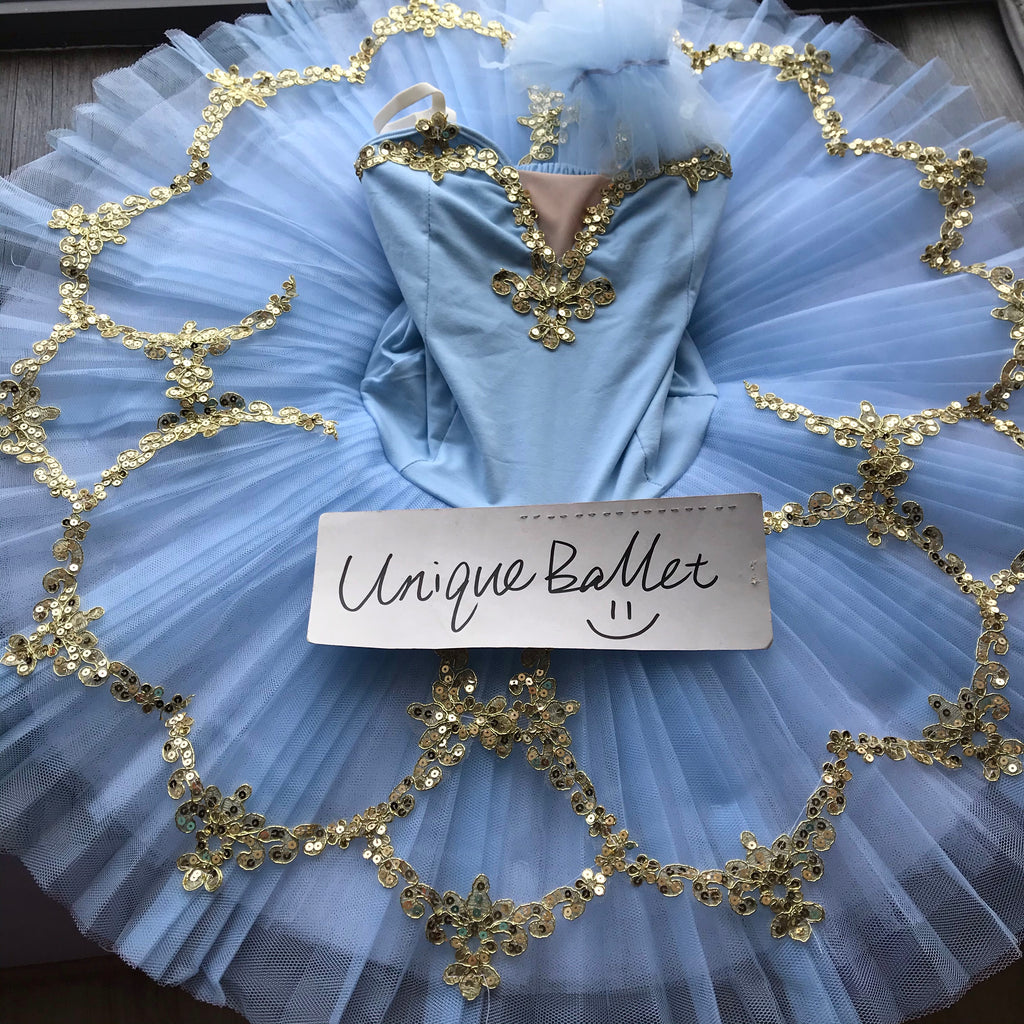 Light Blue Golden Trims Classic Ballet TuTu Platter Costume (Unprofess ...