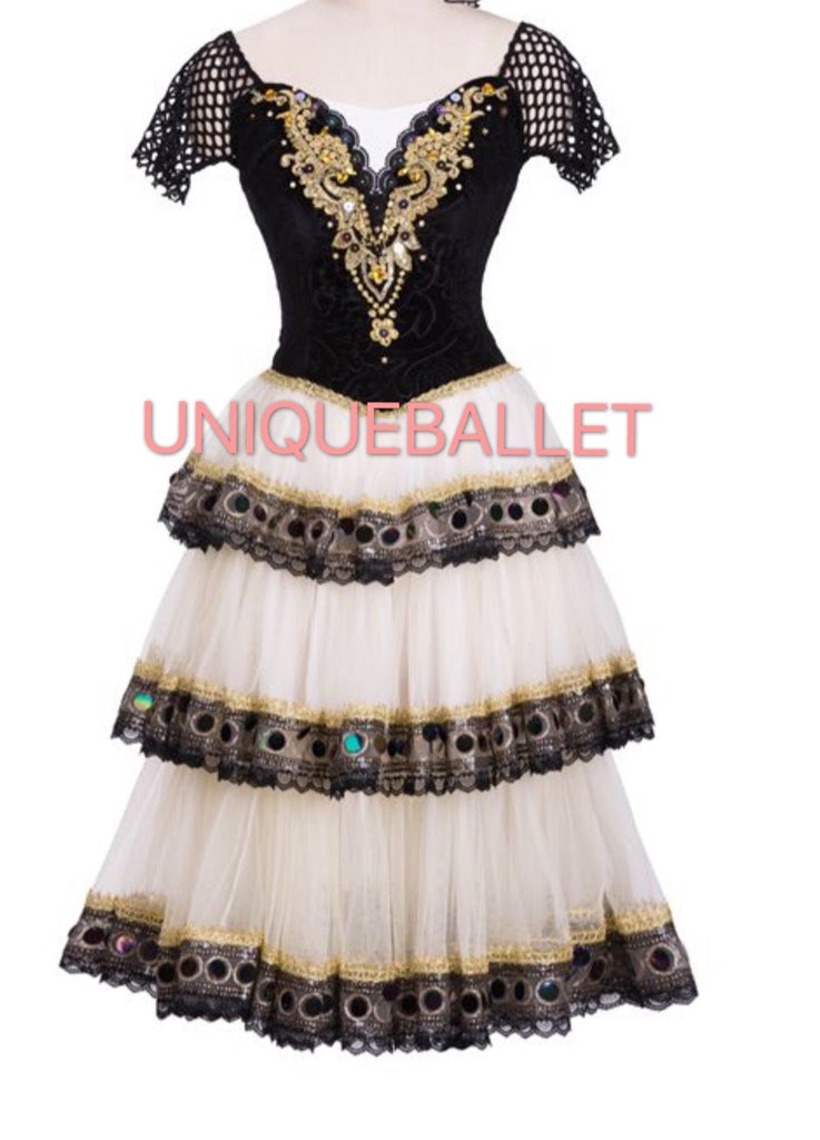 Don Quixote Kitri Mercedes Long Romantic Ballet TuTu Costume Black Whi ...