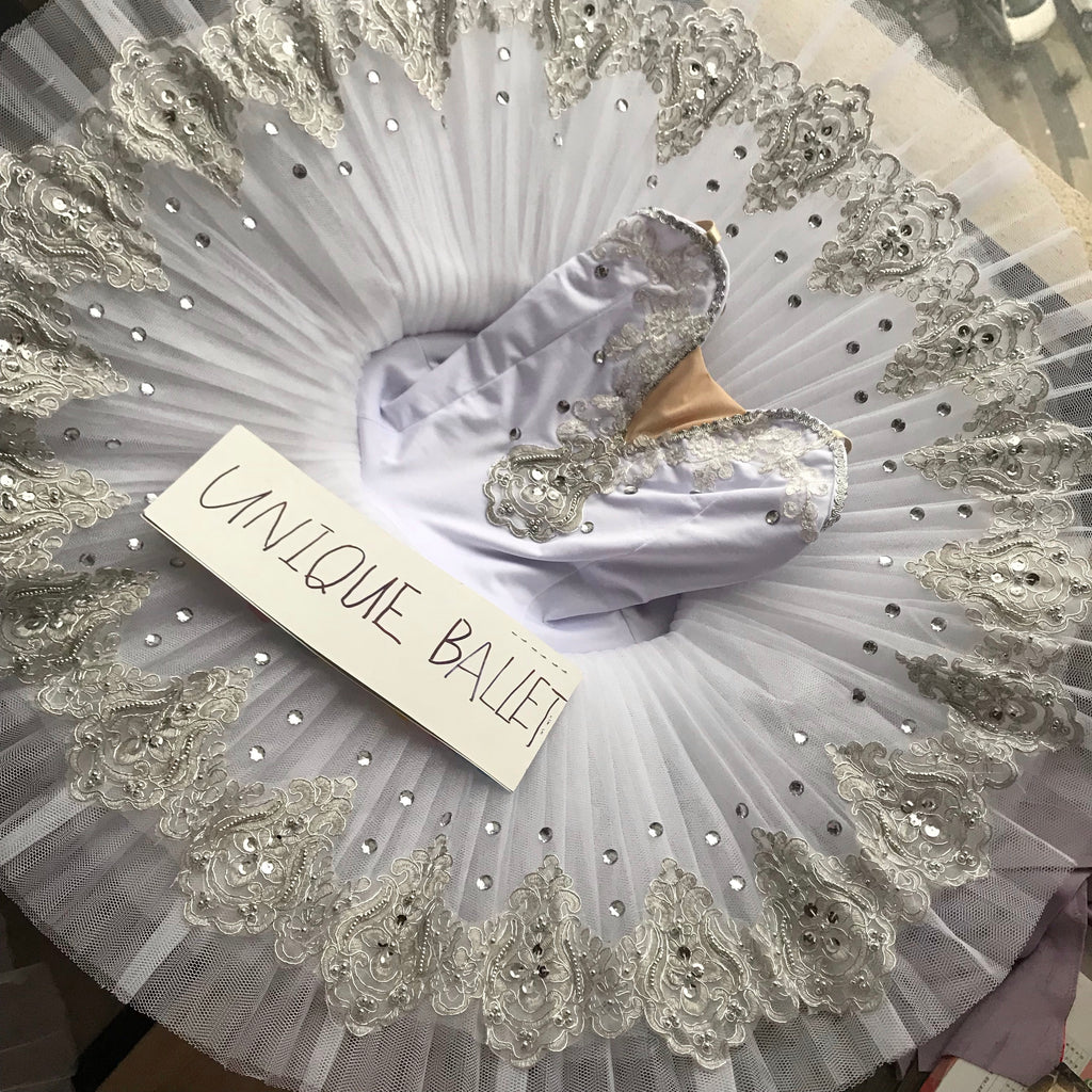 Silver Fairy White Silver Trims Classic Ballet TuTu Costume (Unprofess ...